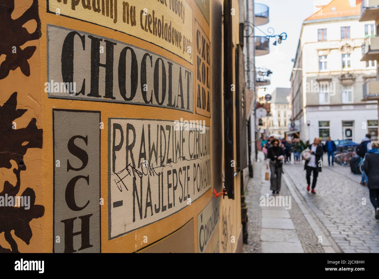 WROCLAW, POLAND - APRIL 18, 2022: Advertising lettering on facade of ...