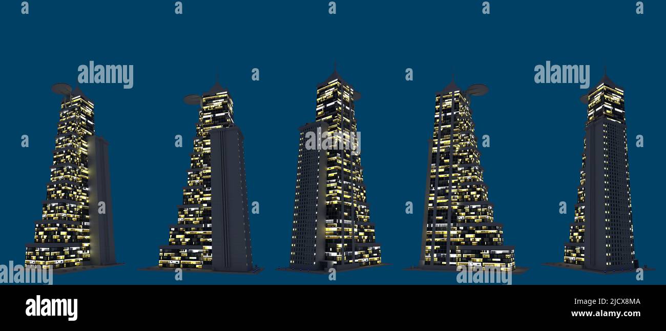 3d illustration of architecture - diffferent fictional buildings at ...