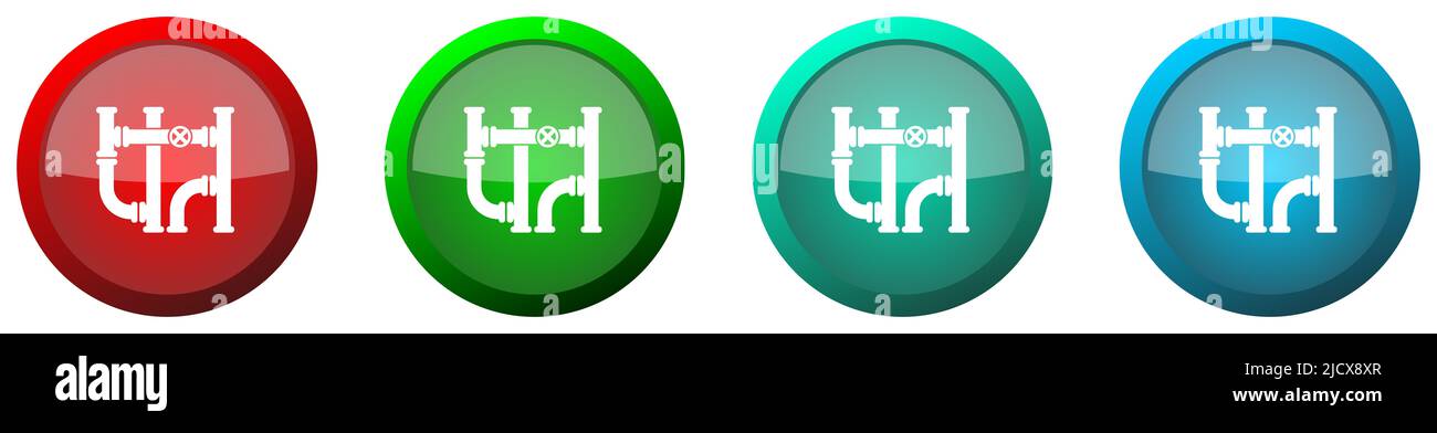 Pipeline, tube, pipe and industrial round glossy web icon set, colorful ...