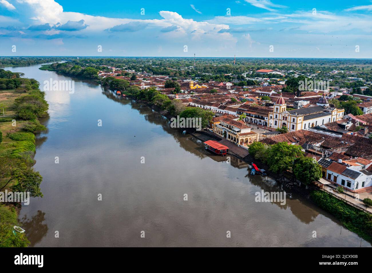 Aerial of Mompox, UNESCO World Heritage Site, Colombia, South America ...