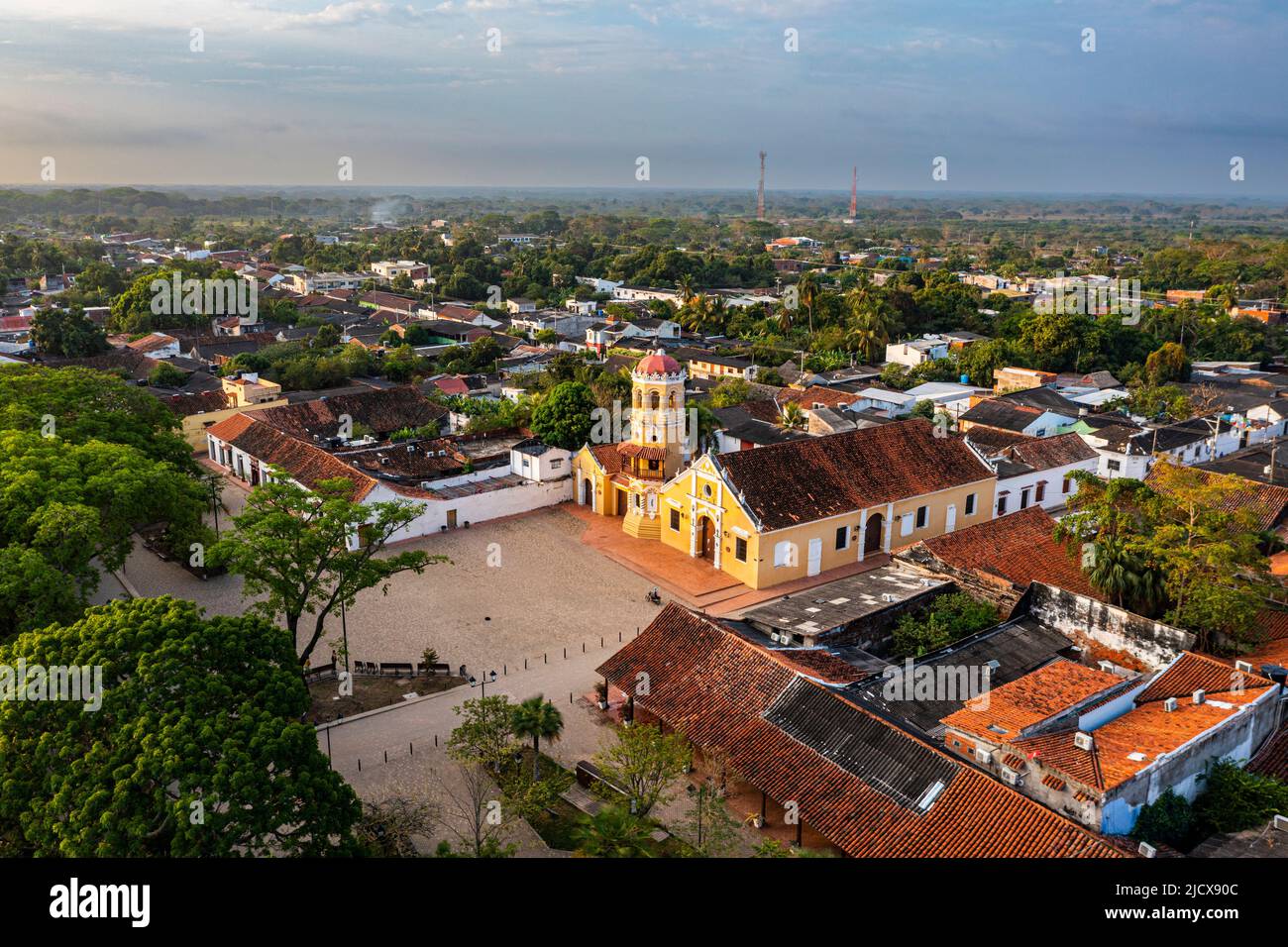 Aerial of the Iglesia De Santa Barbara, Mompox, UNESCO World Heritage ...