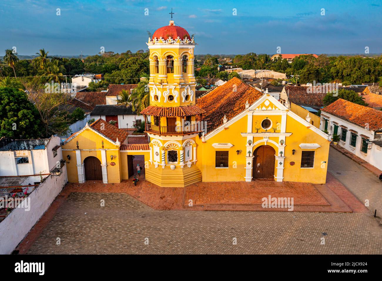 Aerial of the Iglesia De Santa Barbara, Mompox, UNESCO World Heritage ...