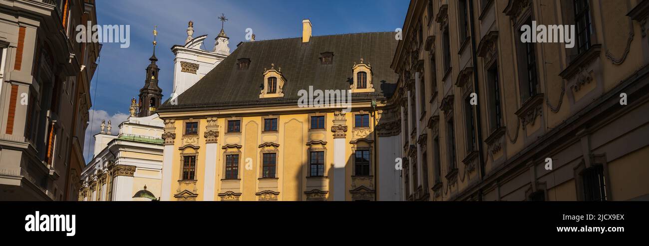 Buildings with sunlight on urban street in Wroclaw, banner Stock Photo ...