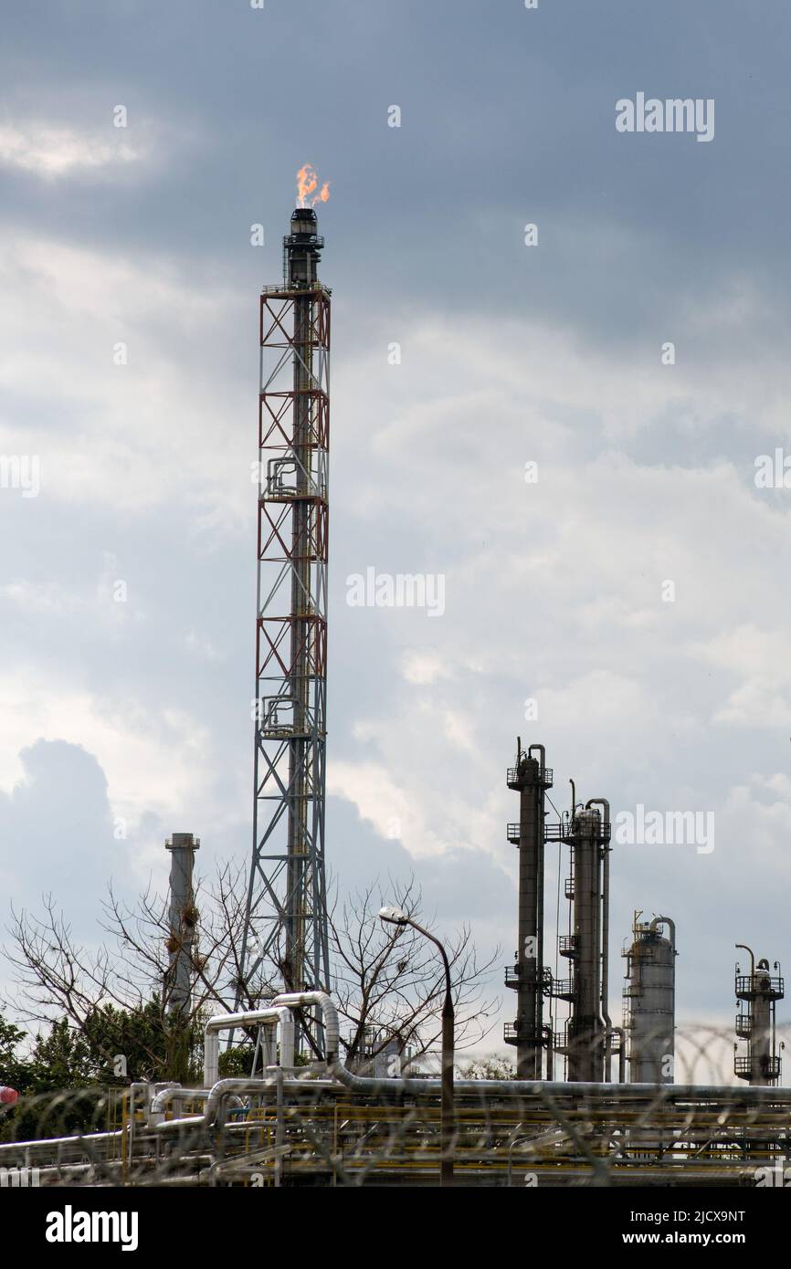 Plock, Poland - 15 Jun 2022, A burning flare is seen at the Polish Oil ...