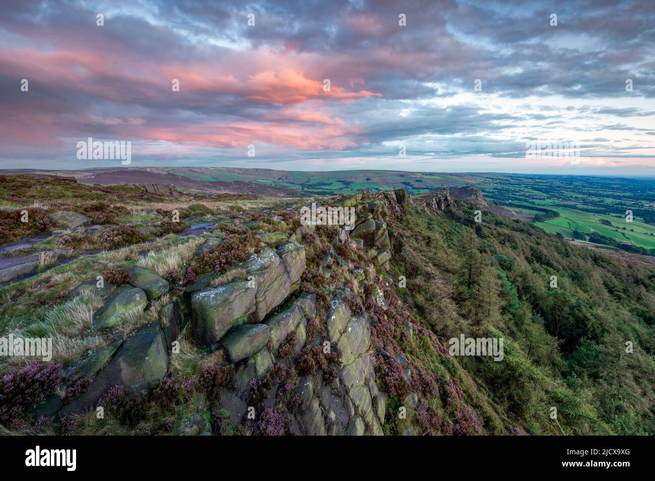 Evening view of Hen Cloud at The Roaches, Peak District, Staffordshire ...