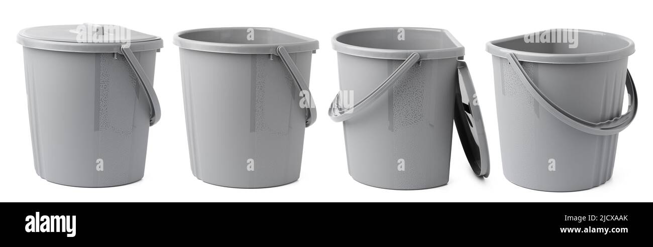 Plastic bucket with handle isolated on white background Stock Photo - Alamy