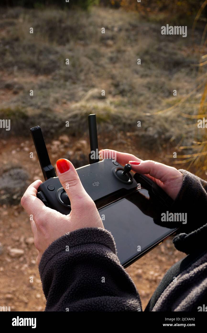 29 December 2020 Eskisehir Turkey. Dji Mavic Mini air drone controlle ...