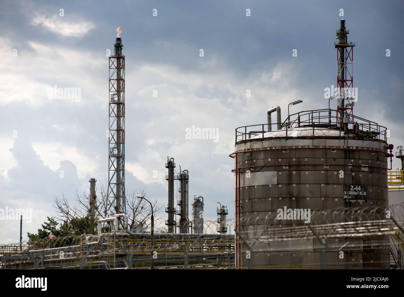 Plock, Poland - 15 Jun 2022, A burning flare is seen at the Polish Oil ...