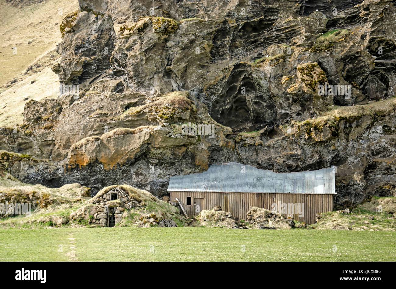 Skogar, Iceland, April 22, 2022: traditional house and barn built in or ...