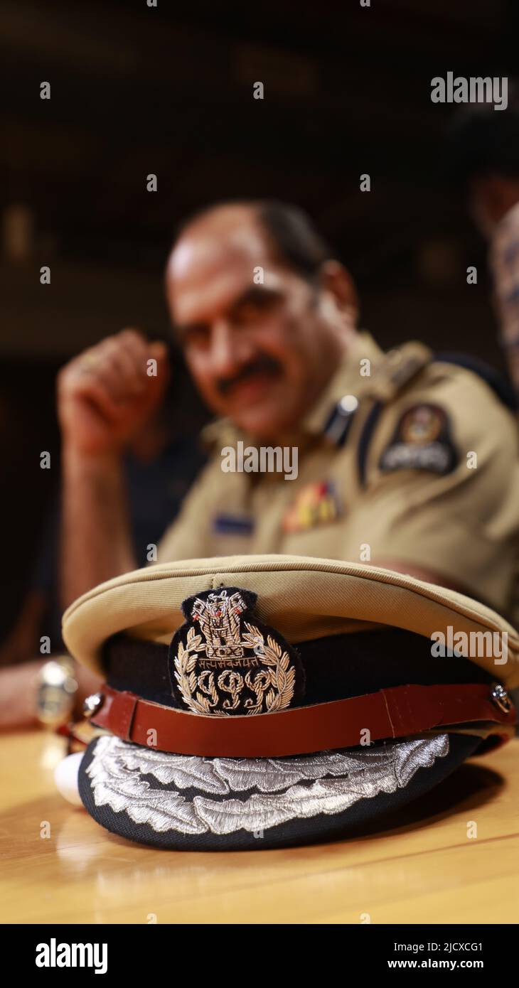 Indian Police Hat on the Table Stock Photo - Alamy