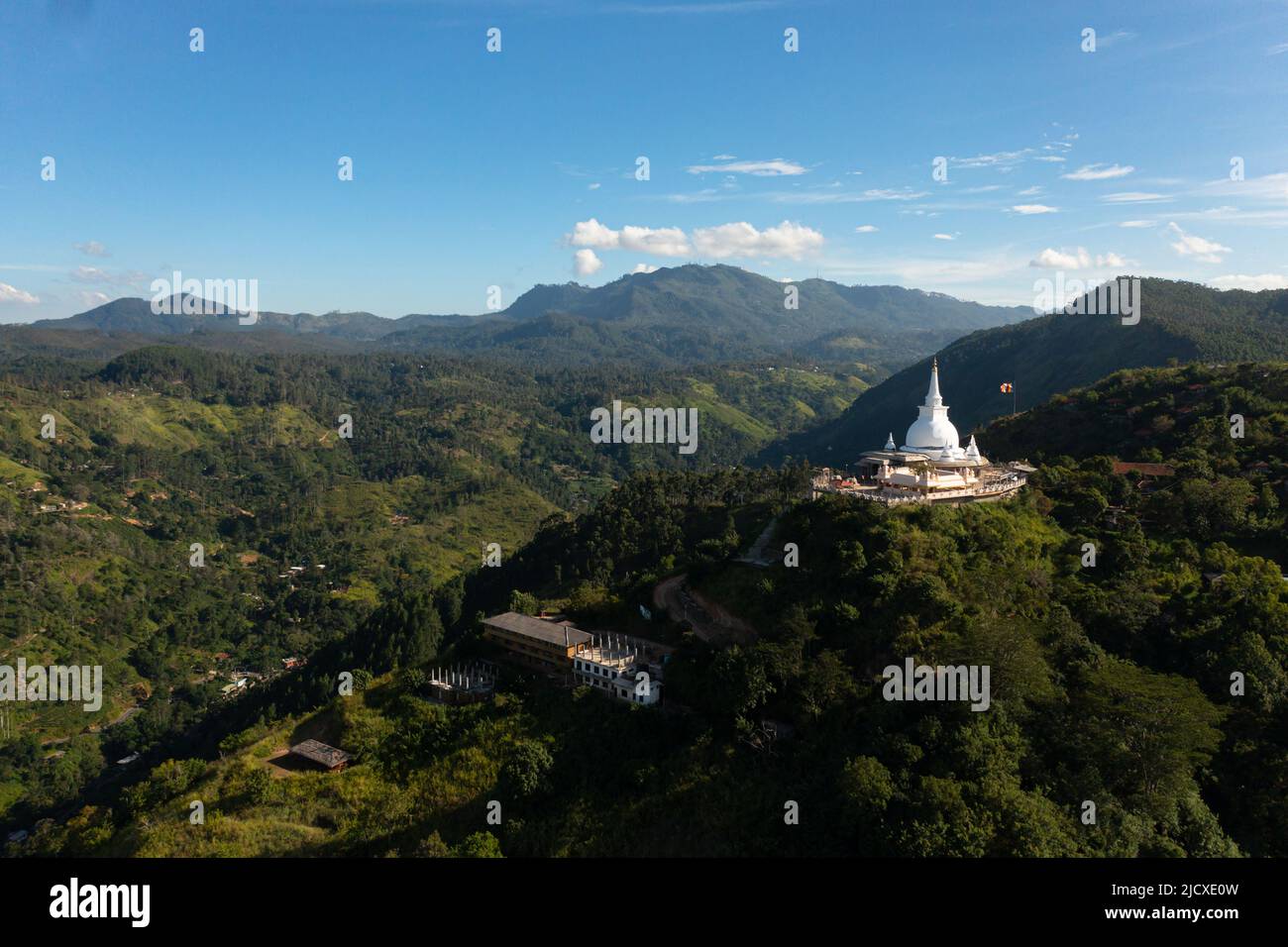 Mahamevnawa Buddhist Monastery among mountains and hills. Temple in the ...