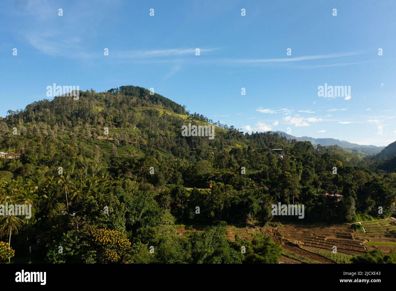 Top view of mountainous province with villages and agricultural lands ...