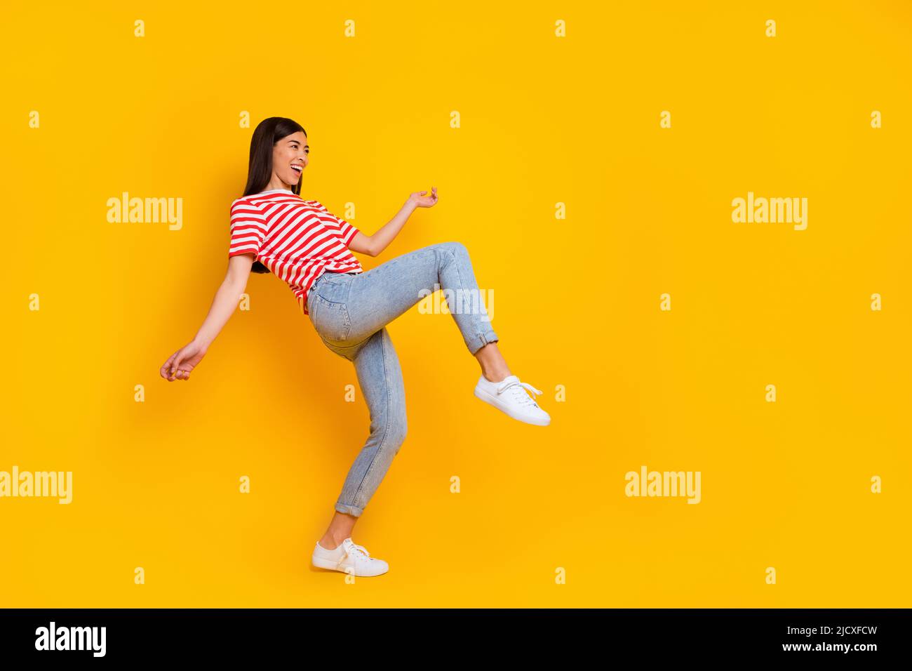 Full body profile photo of satisfied cheerful person enjoy clubbing ...