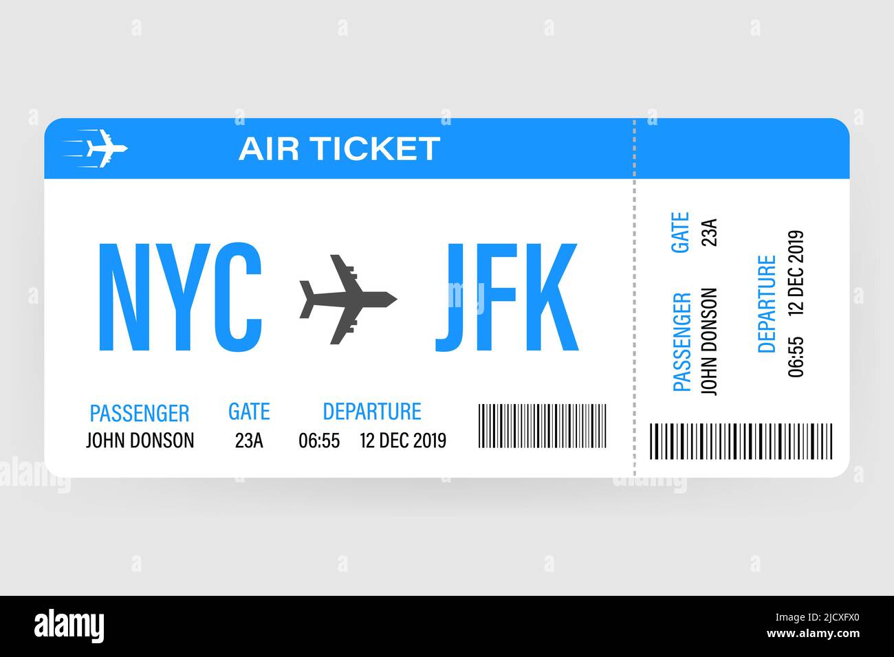 Modern and realistic airline ticket design with flight time and ...