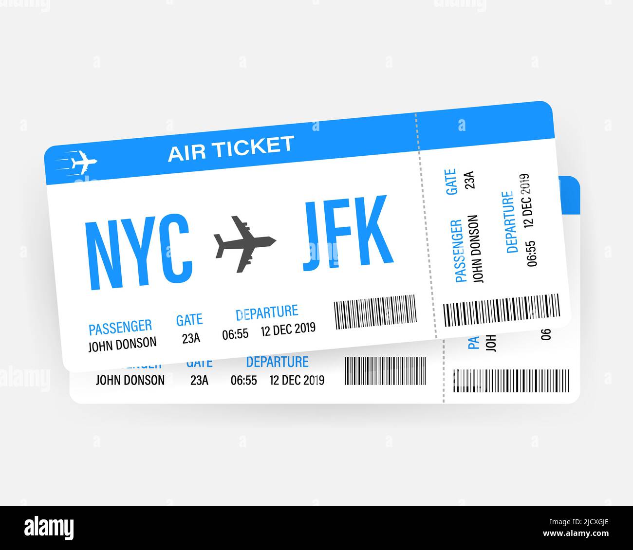 Modern and realistic airline ticket design with flight time and ...