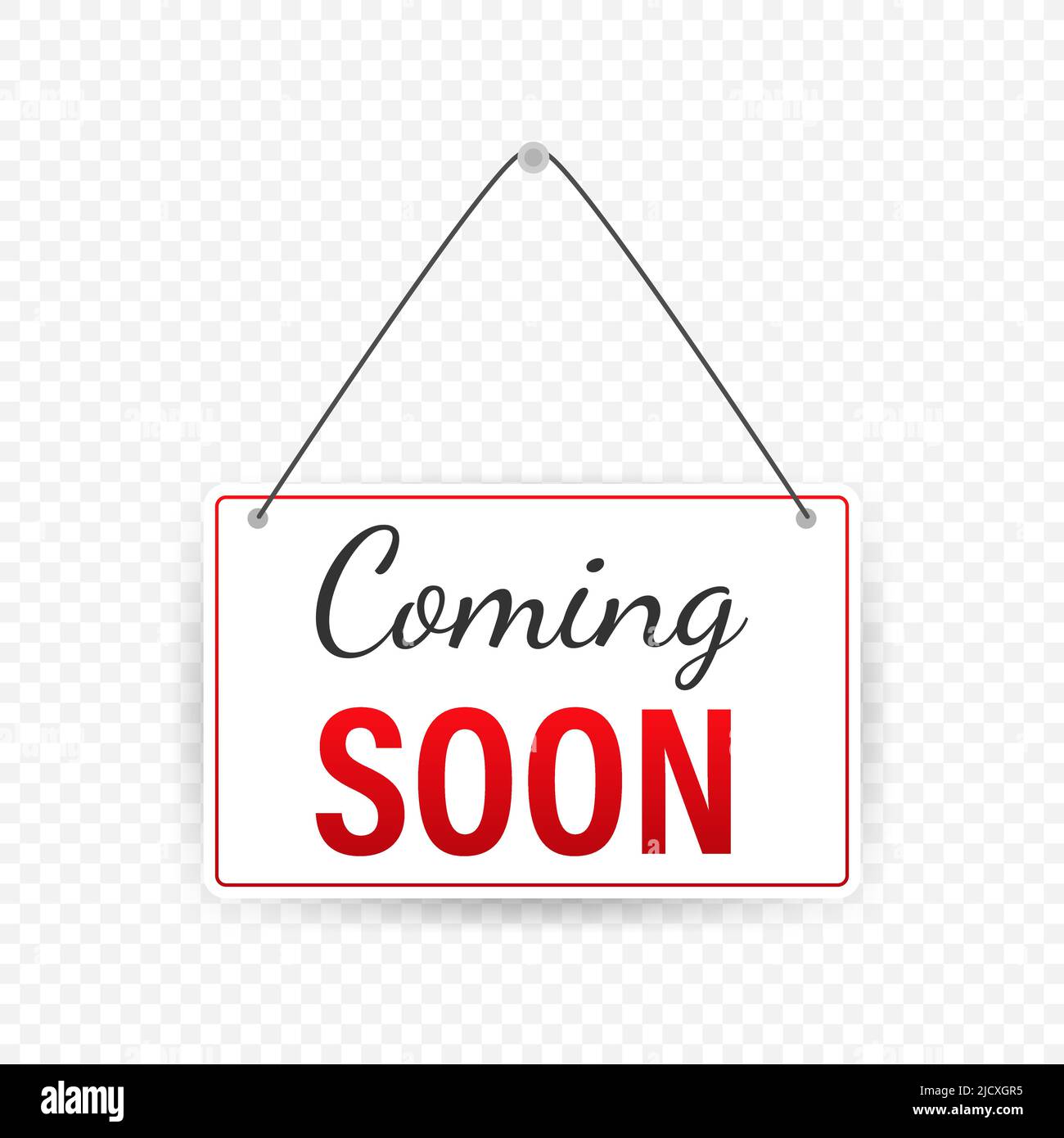 Coming soon hanging sign isolated on white wall Stock Vector Image ...