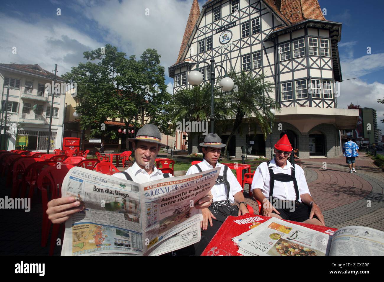 Brazil, men on a terras in Joinville, a traditional german immigrants ...