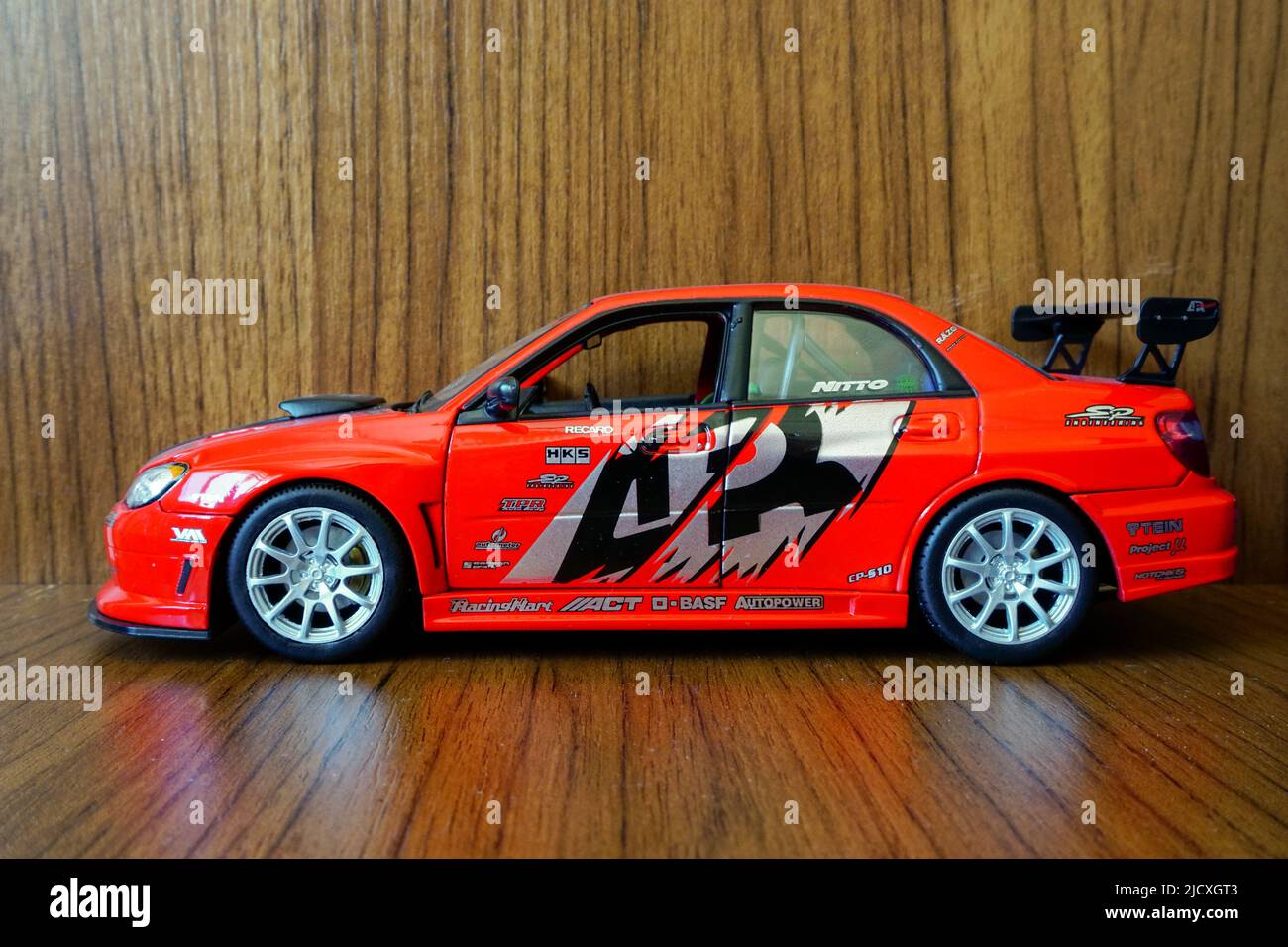 9 May 2021 Eskisehir Turkey Red Subaru Impreza 1 24 diecast on wooden ...