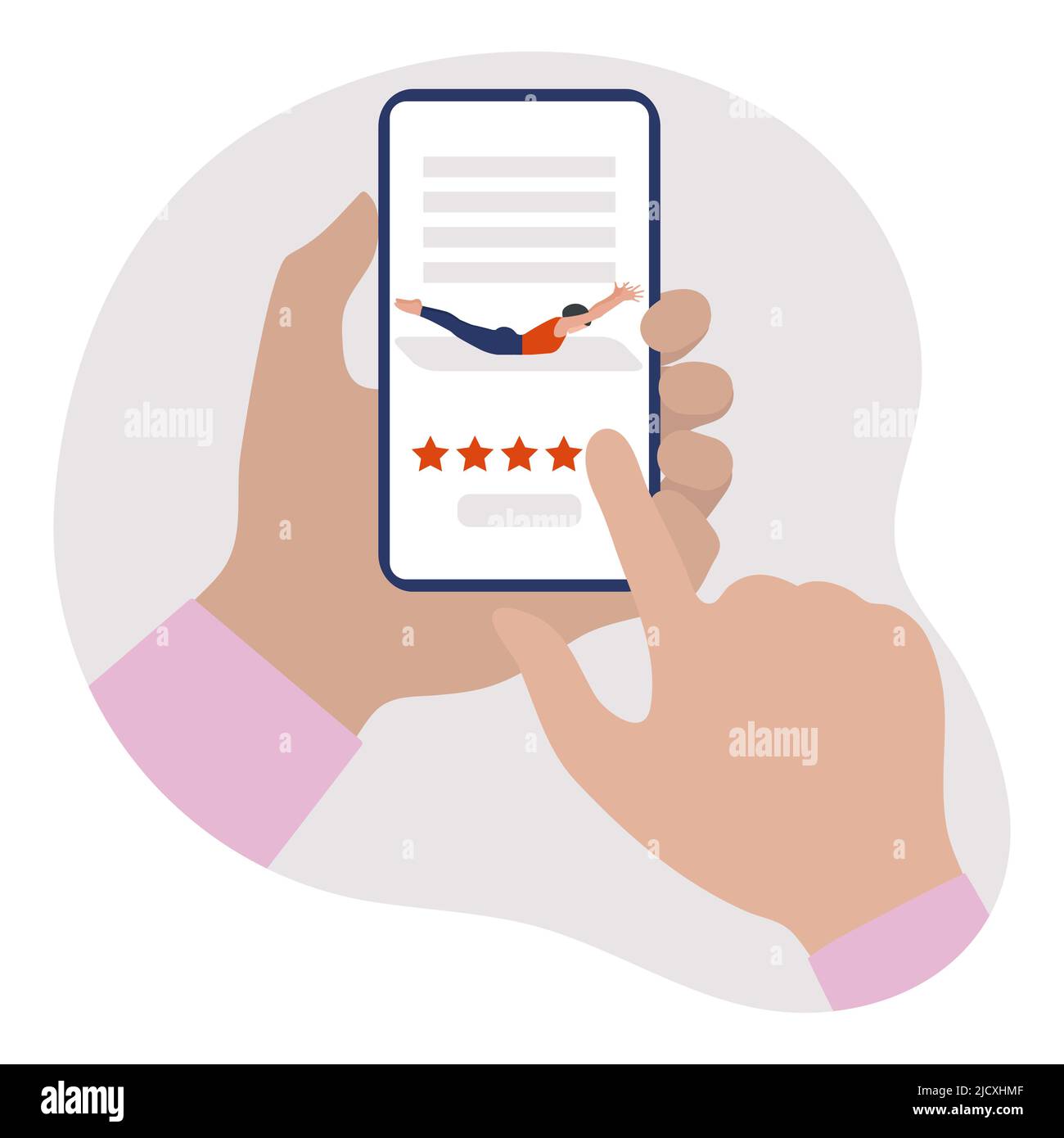 Vector illustration Hand holds the cell phone. Rating a sports ...