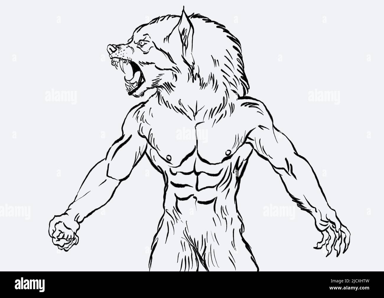 werewolf hand drawn illustration Stock Photo - Alamy