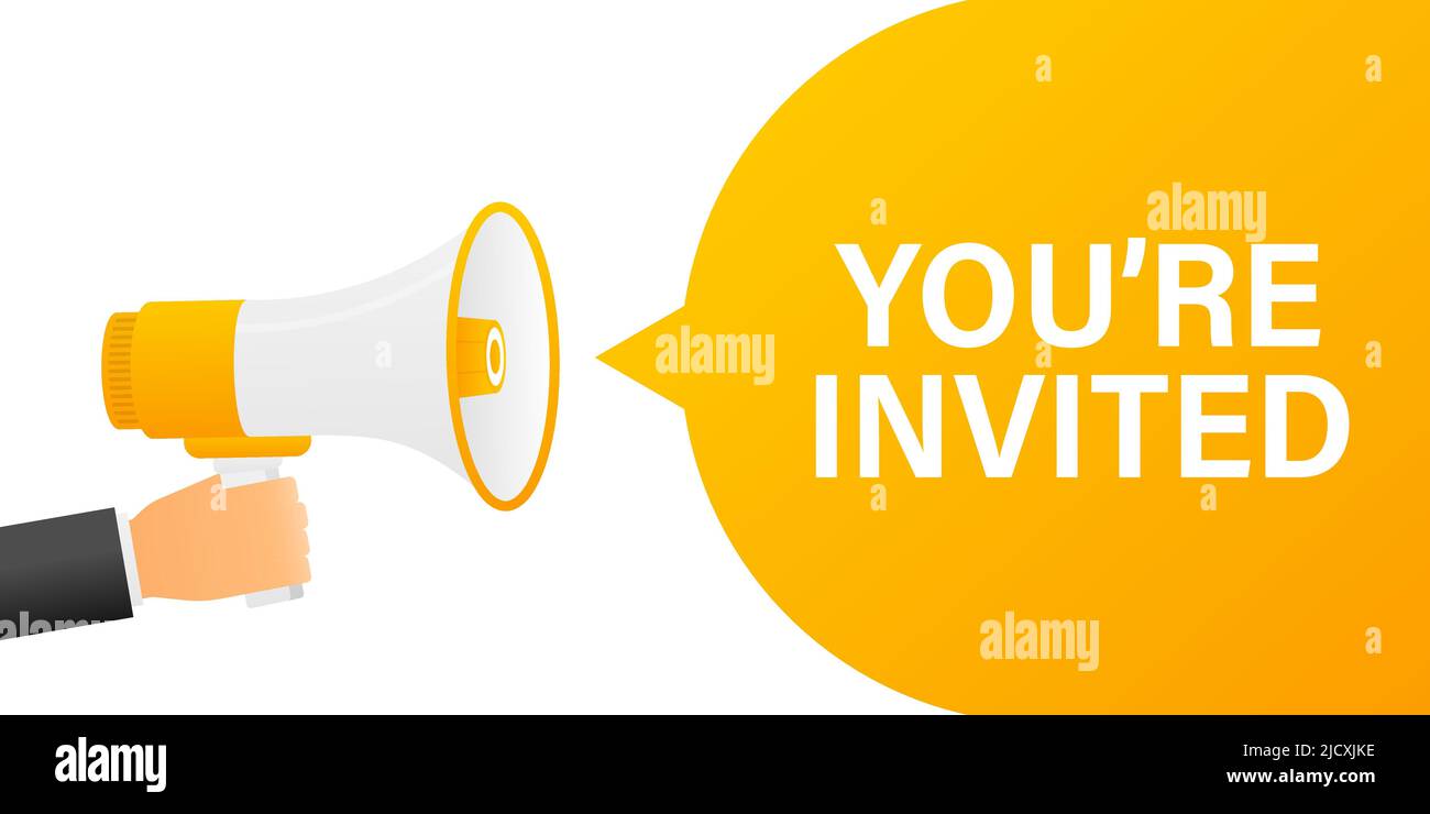 Hand holding megaphone with You're invited Stock Vector Image & Art - Alamy