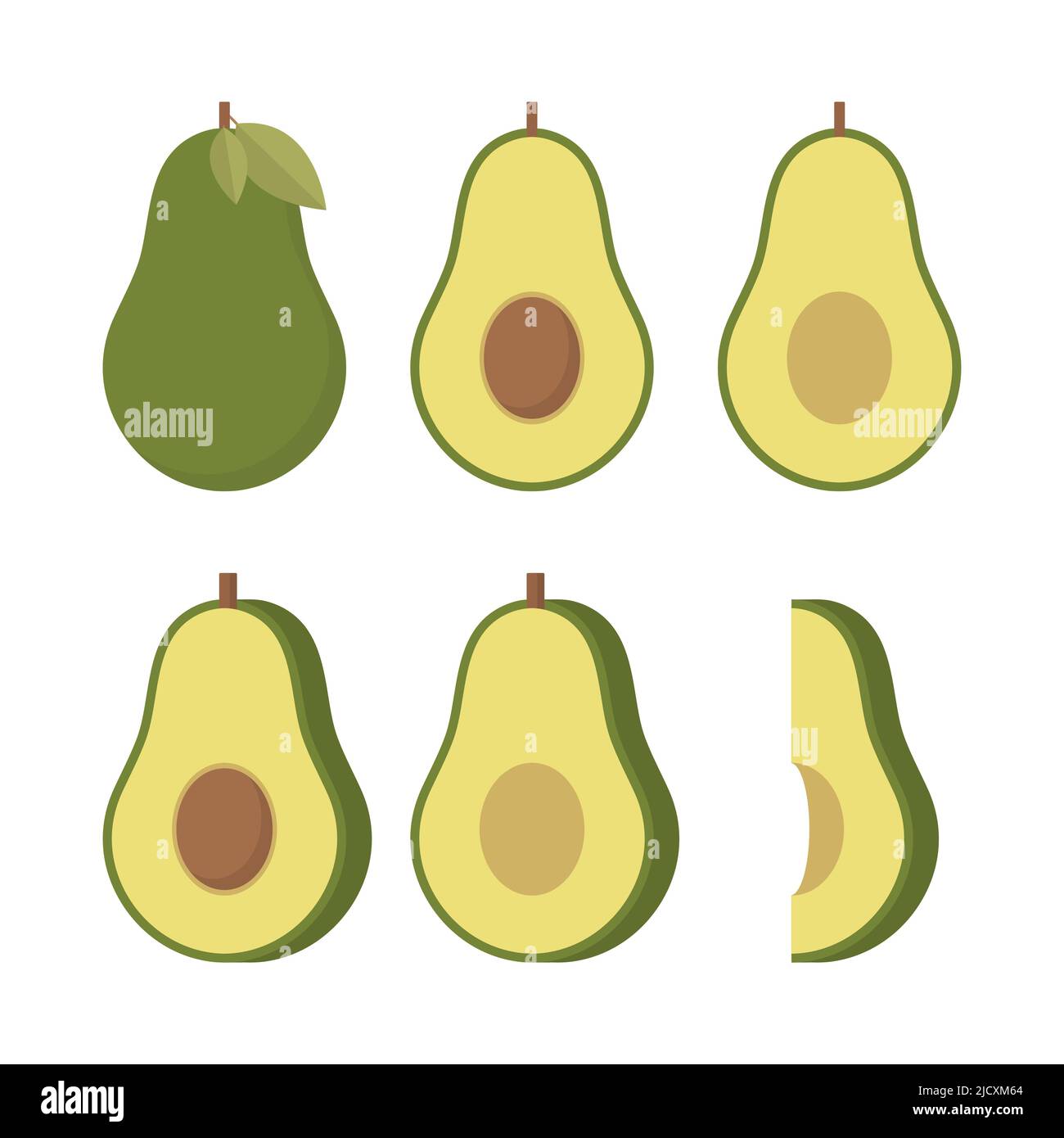 Realistic vector avocados illustration. Whole and cut avocado isolated ...
