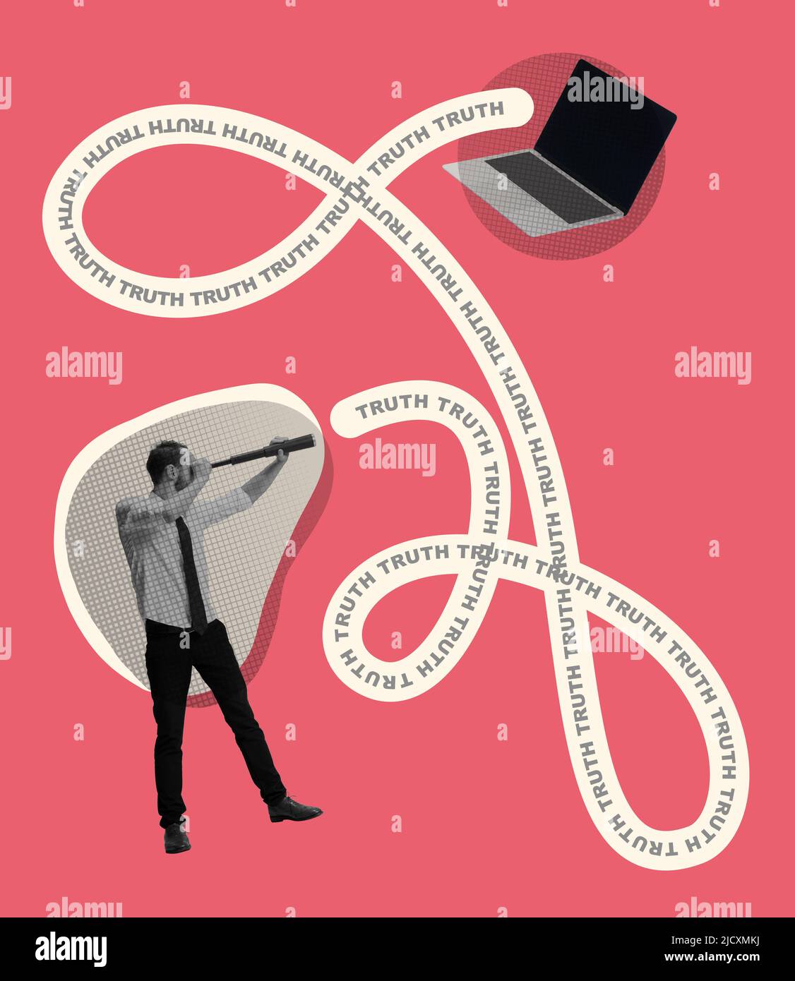 Contemporary art collage. Conceptual image with man looking in a ...