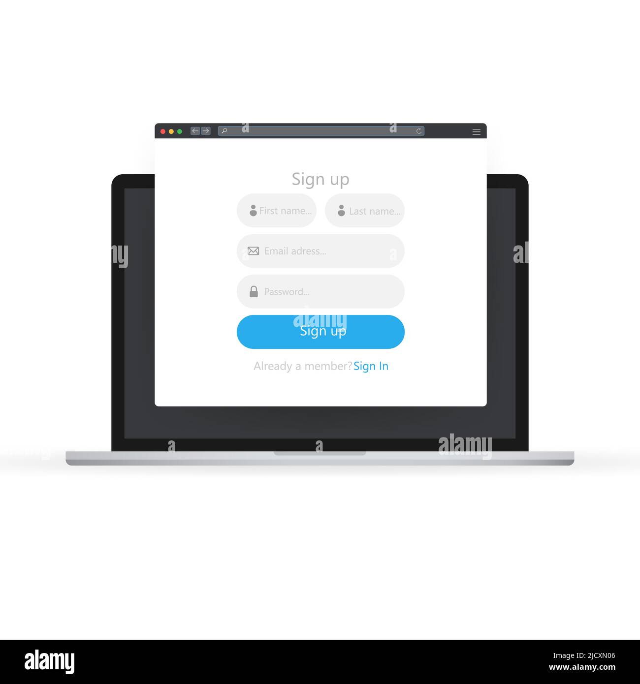 Sign in form icon. Sign in form page on laptop. Vector illustration ...