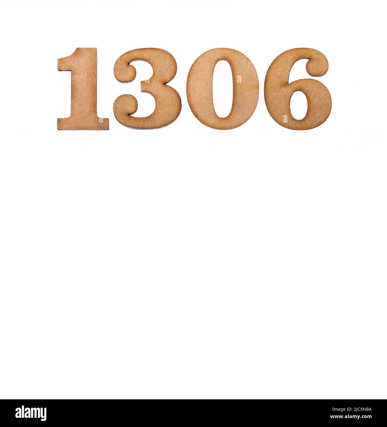 Number 1306 - Piece of wood isolated on white background Stock Photo ...
