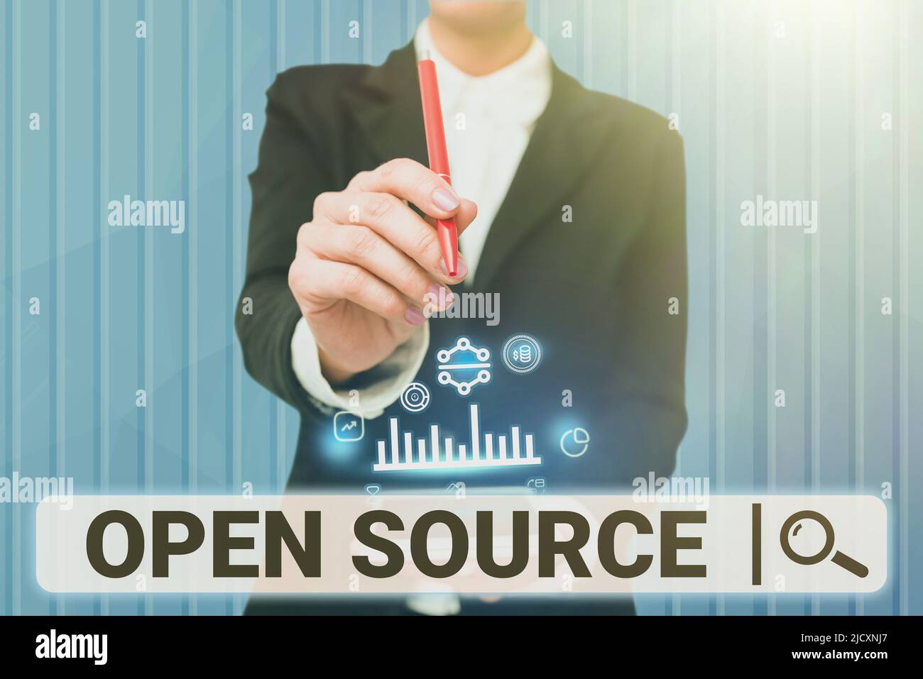 Hand writing sign Open Source. Word for denoting software which original source code freely ...