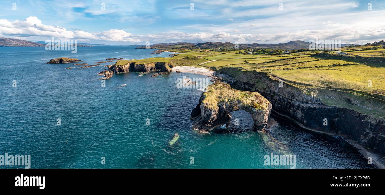 Aerial view of the Great Pollet Sea Arch, Fanad Peninsula, County Donegal, Ireland Stock Photo ...