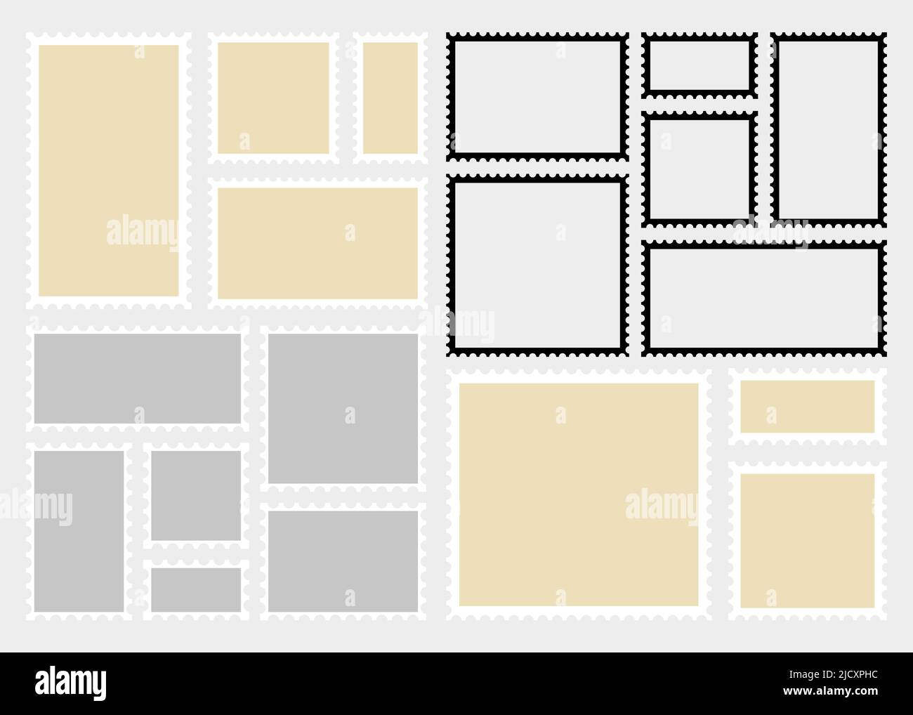 Postage stamps template. Blank rectangle and square postage stamps ...