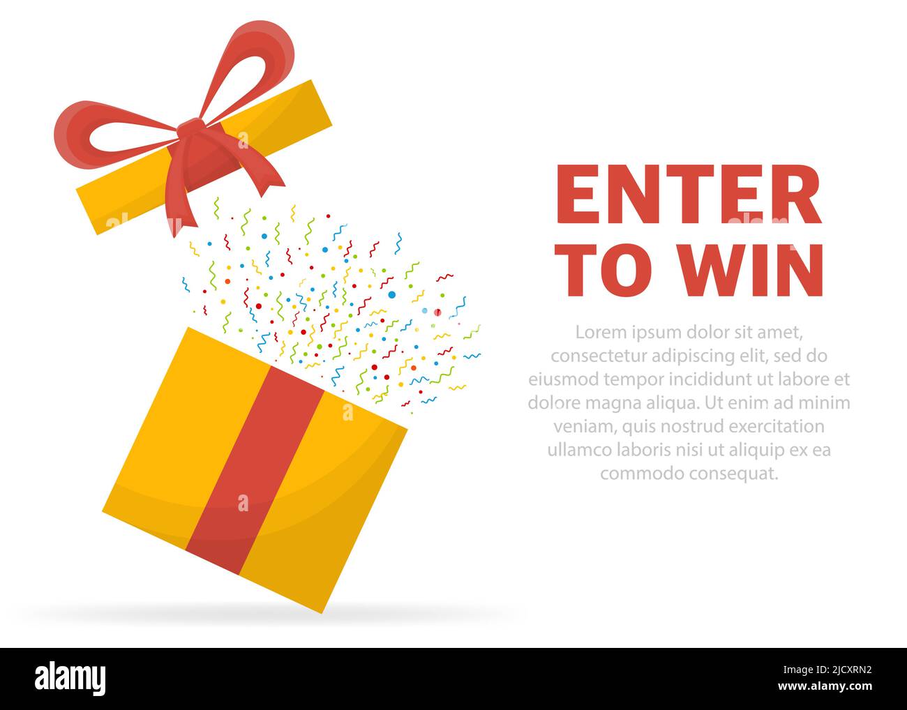 Enter to win prizes. Prize box opening and exploding with fireworks and ...