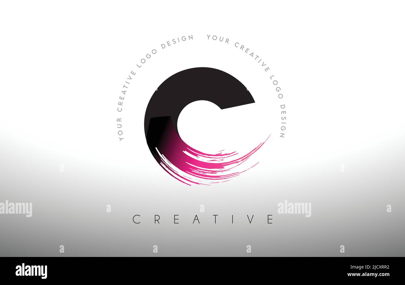 C Paint Brush Letter Logo Design with Artistic Brush Stroke in Black ...