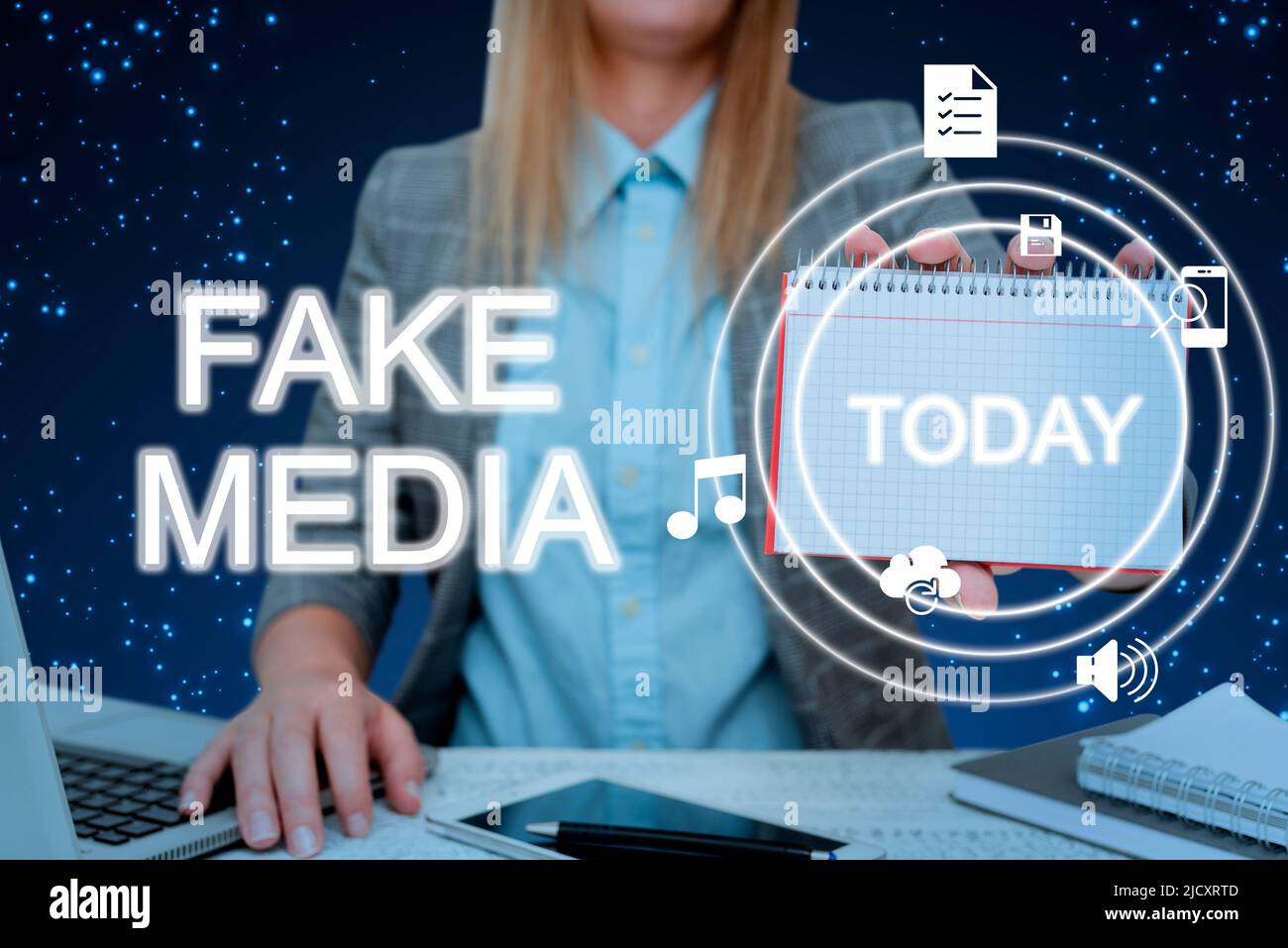 Text showing inspiration Fake Media. Conceptual photo An formation held ...