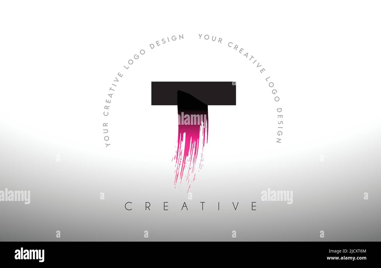 T Paint Brush Letter Logo Design with Artistic Brush Stroke in Black ...