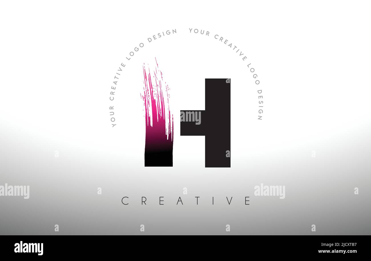 H Paint Brush Letter Logo Design with Artistic Brush Stroke in Black and Purple Colors Vector ...