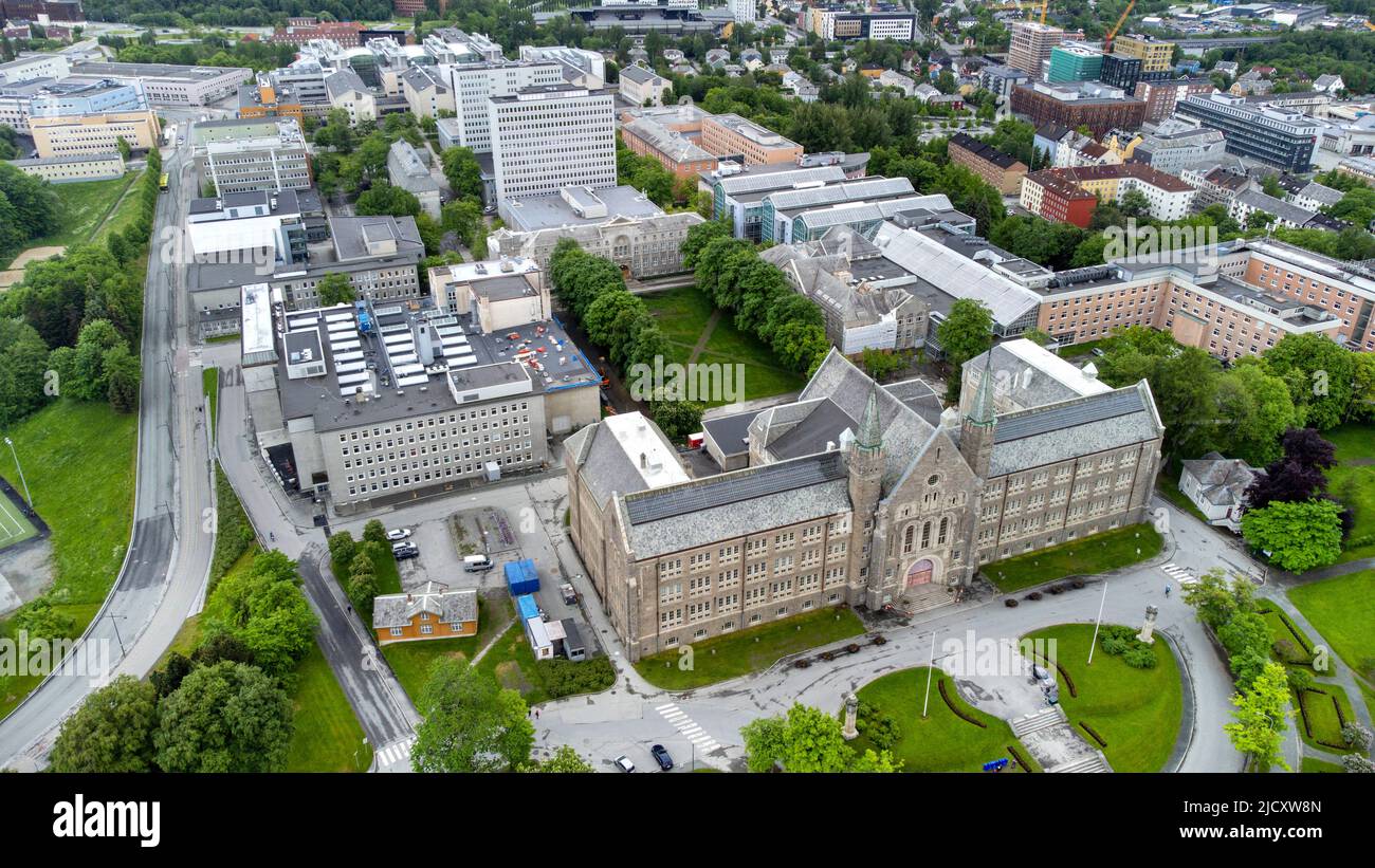 Trondheim 20220616.Drone image of NTNU, the Norwegian University of Science and Technology ...