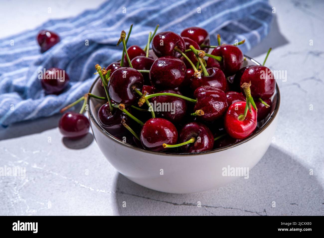 Bowl of fresh cherry fruit. Portion of fresh raw organic cherries on ...