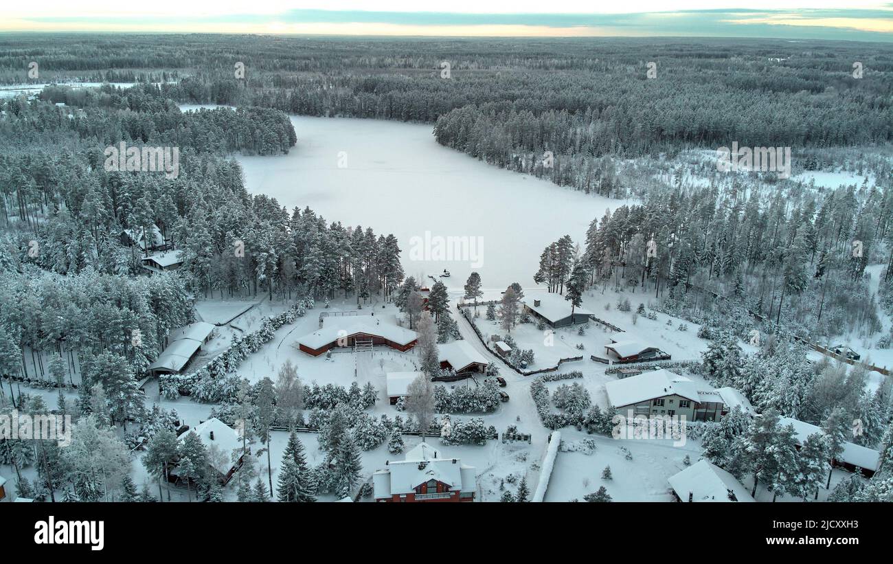 Very beautiful frozen village in winter. No people Stock Photo - Alamy