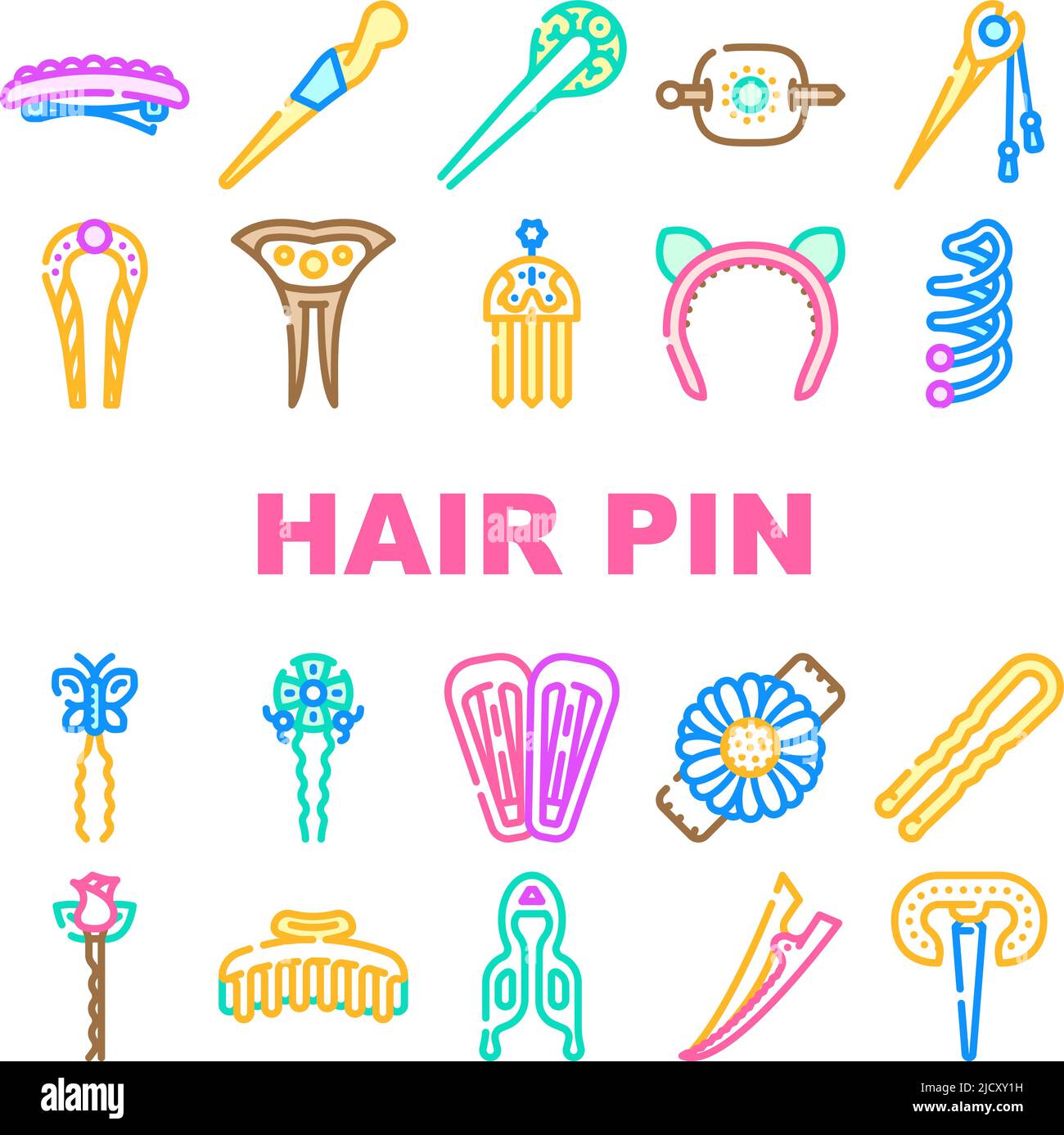 Hair Pin Decorative Accessory Icons Set Vector Stock Vector Image & Art ...
