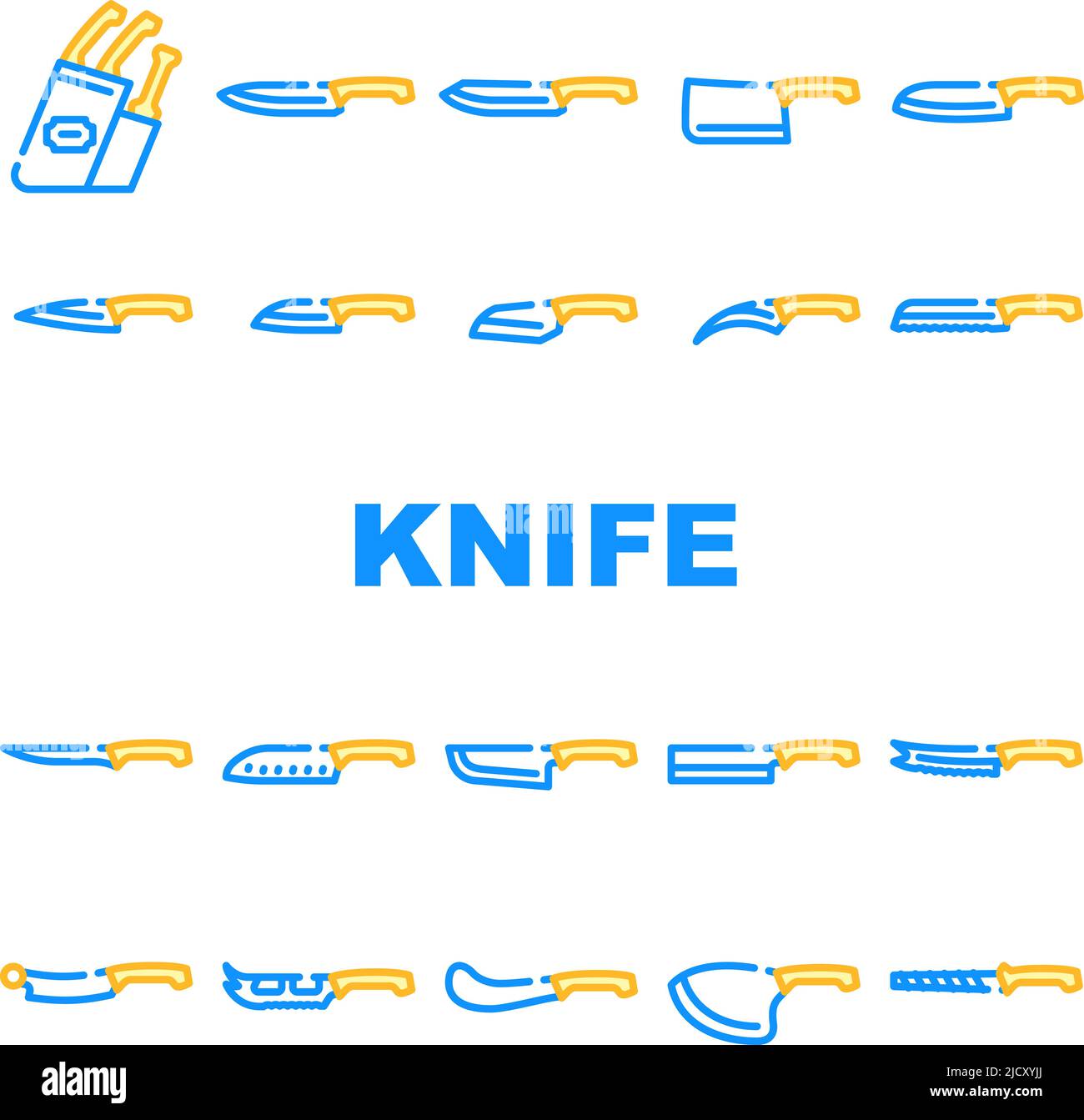 Kitchen Knife For Cutting Food Icons Set Vector Stock Vector Image ...