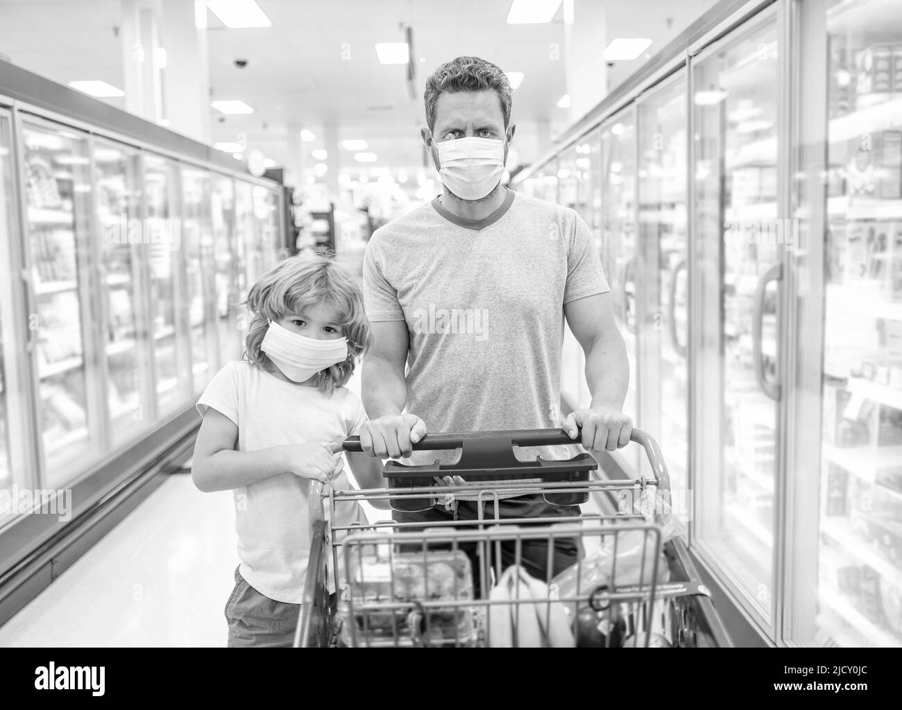 customer consumer with purchases. dad and kid at grocery store Stock ...