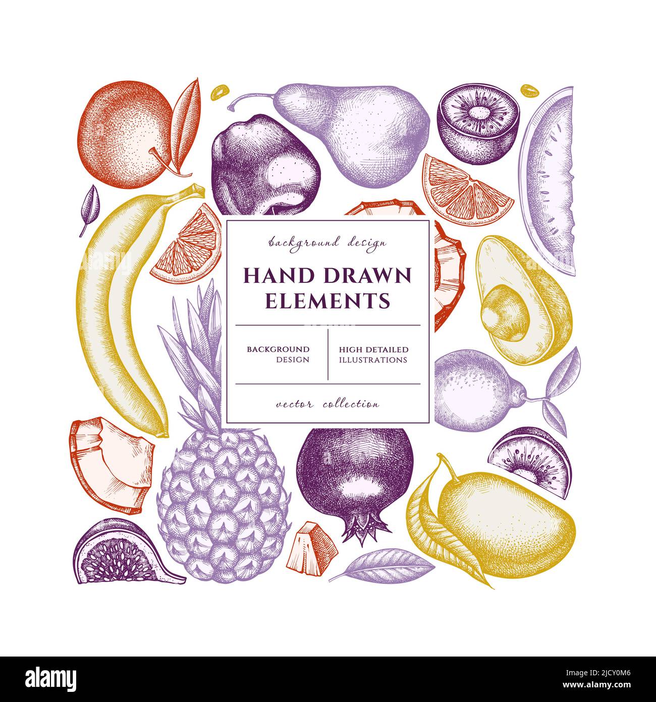 Fruits square card or invitation design. Frame design with bananas ...