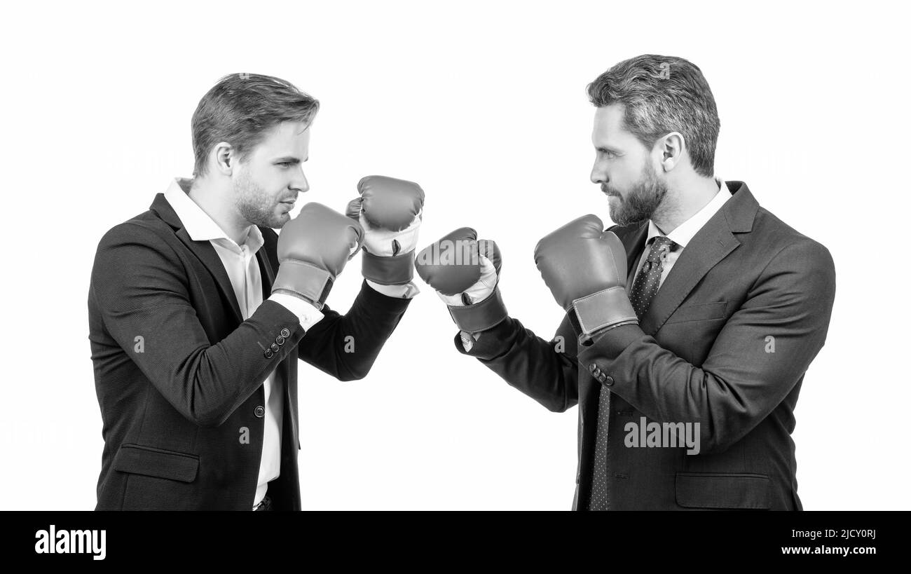 two businessmen in boxing gloves fight for leadership isolated on white ...