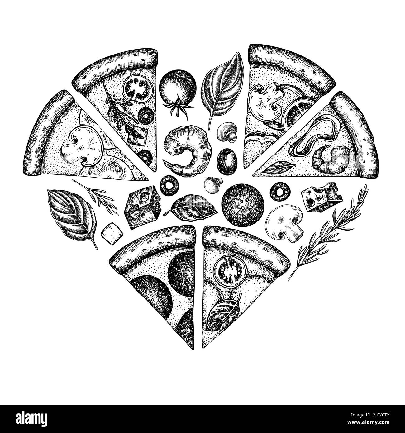 Pizza with pepperoni heart Black and White Stock Photos & Images - Alamy