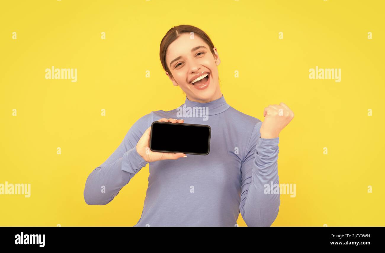 modern communication technology. woman blogger use smartphone. glad ...