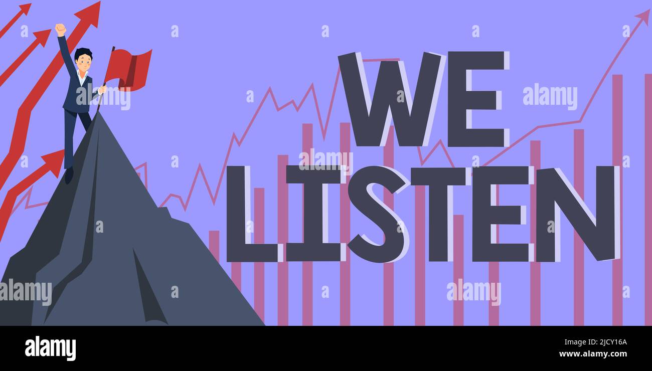 Conceptual display We Listen. Word Written on Group of showing that is ...