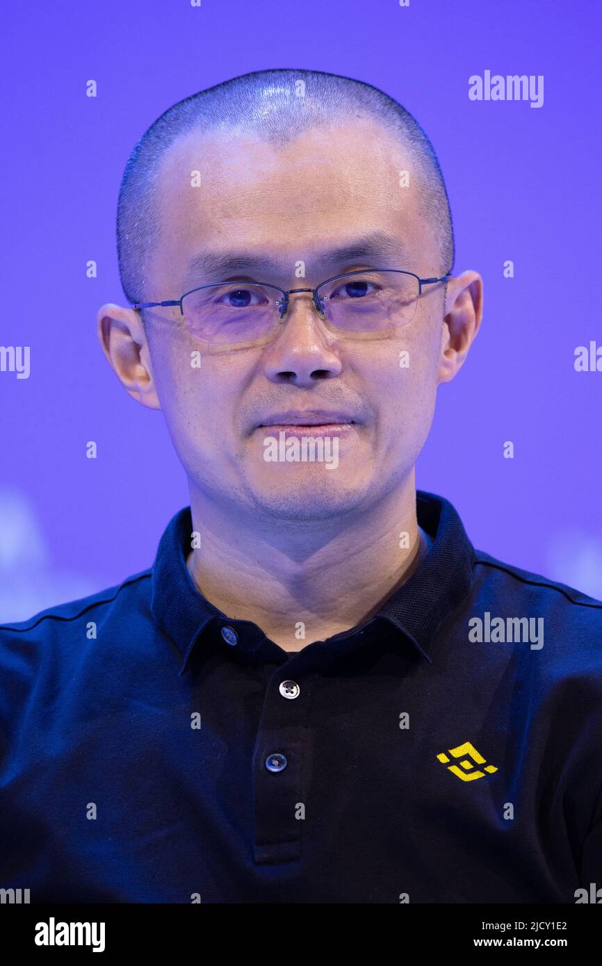 Binance CEO Changpeng Zhao aka CZ speaks on stage at the Vivatech ...