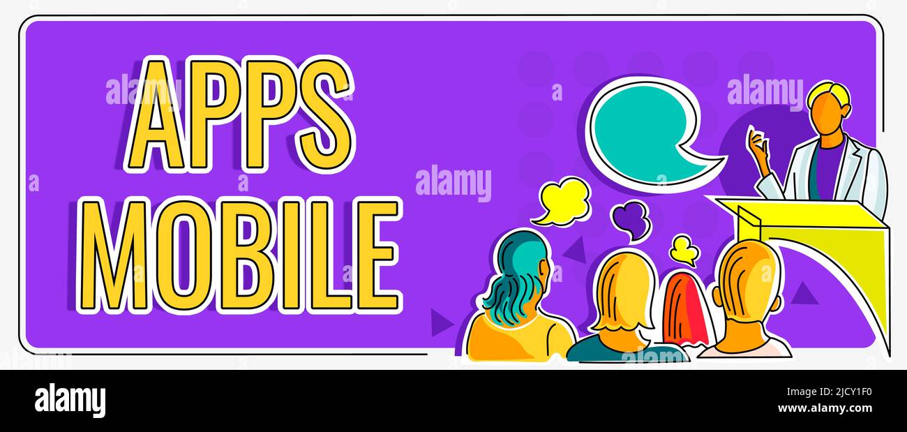 Text sign showing Apps Mobile. Business showcase computer program designed to run on phone hand ...